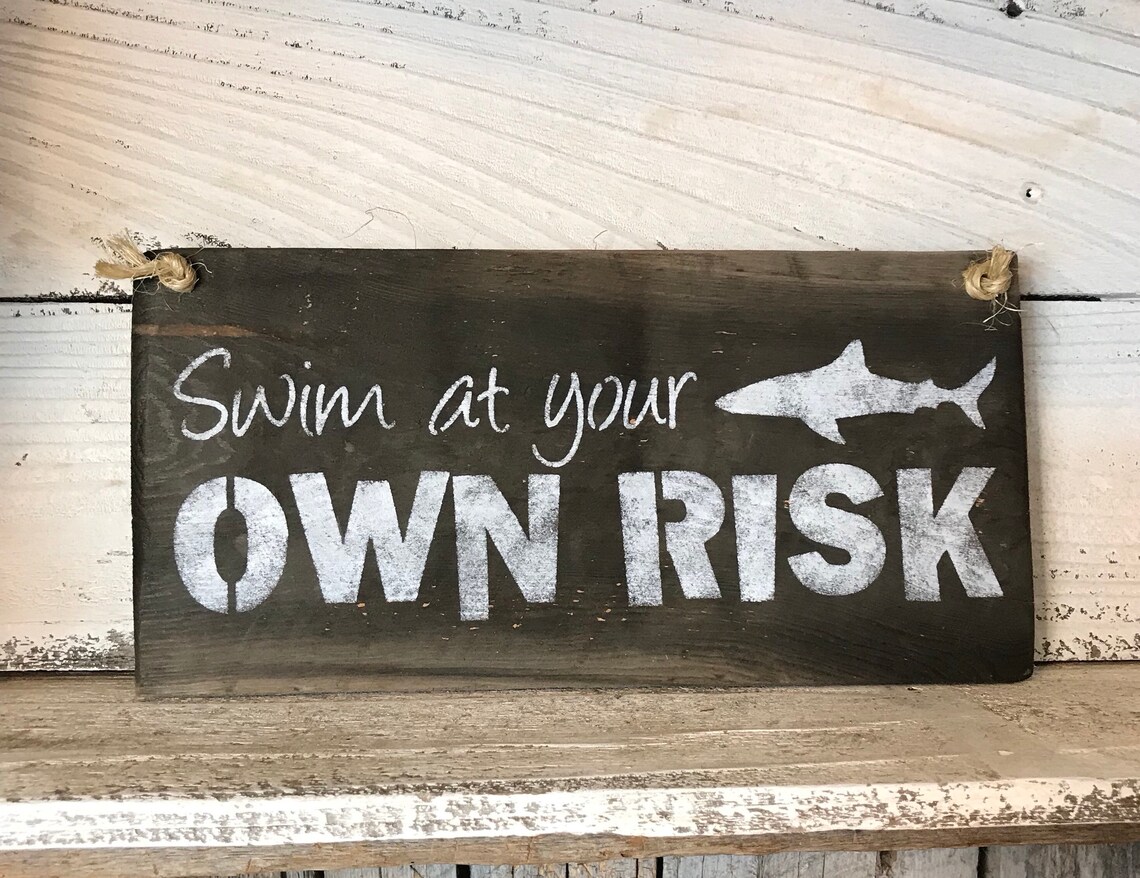 Swimming Pool Sign Swim at Your Own Risk Beware of Shark - Etsy