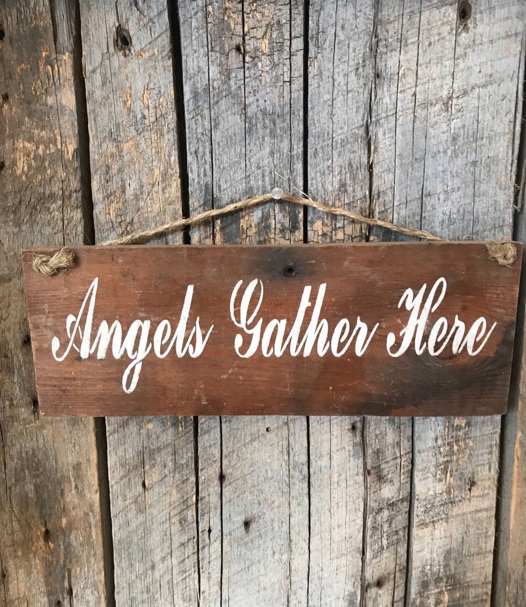 Angels Gather Here Sign Angel Sign Angel Gifts for Women Barn Wood Sign ...