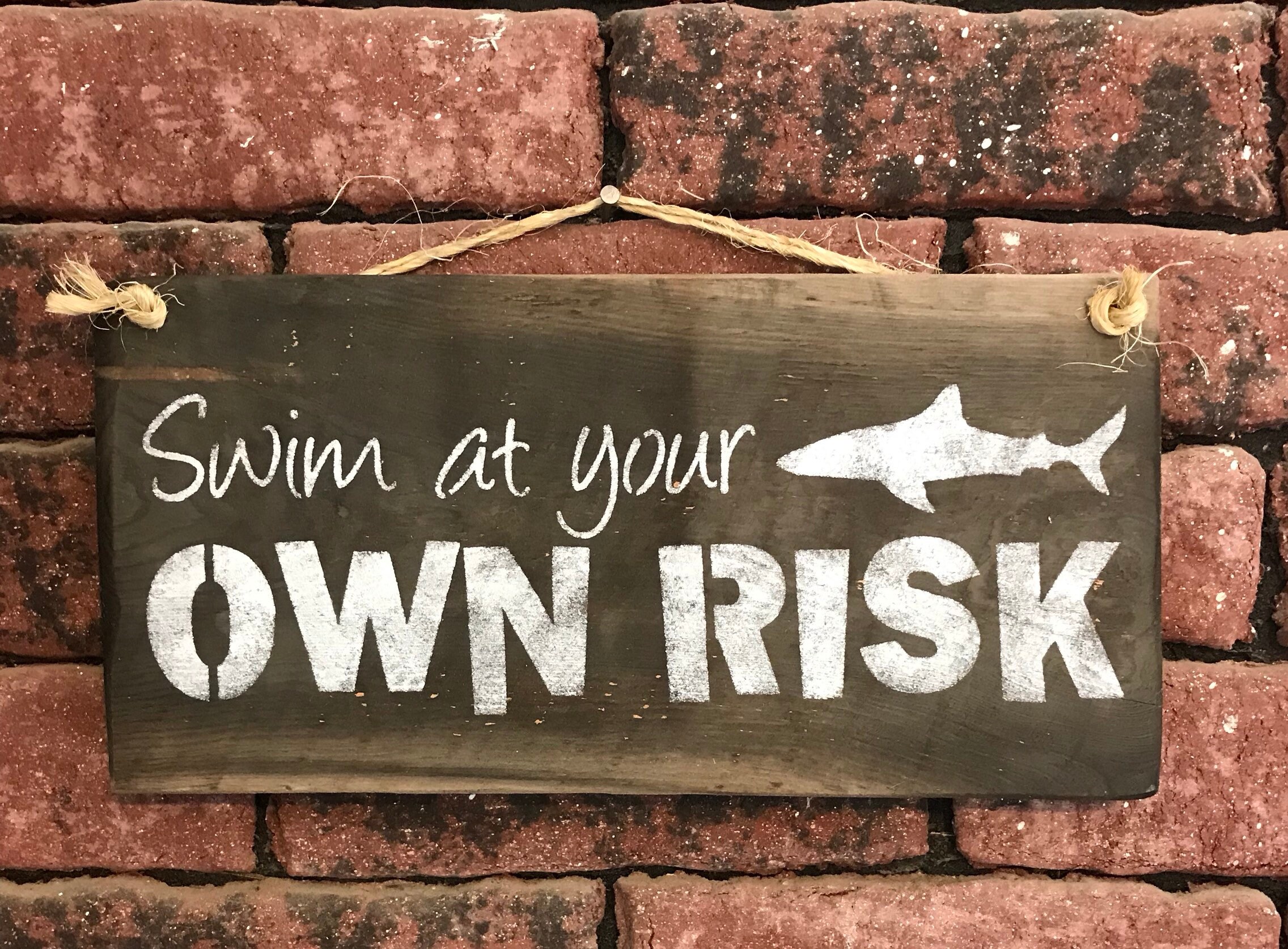 Swimming Pool Sign Swim at Your Own Risk Beware of Shark - Etsy