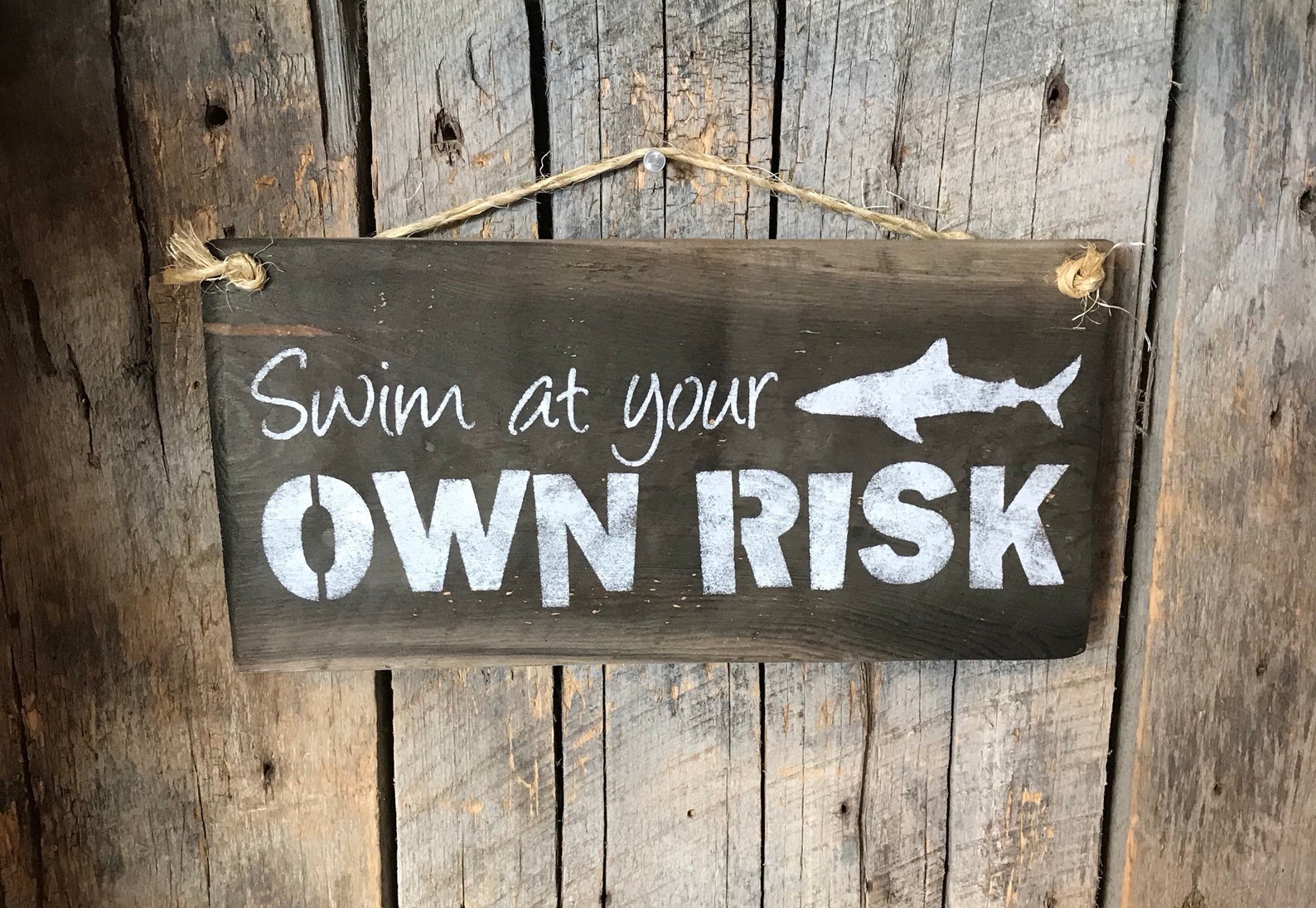 Swimming Pool Sign Swim at Your Own Risk Beware of Shark - Etsy