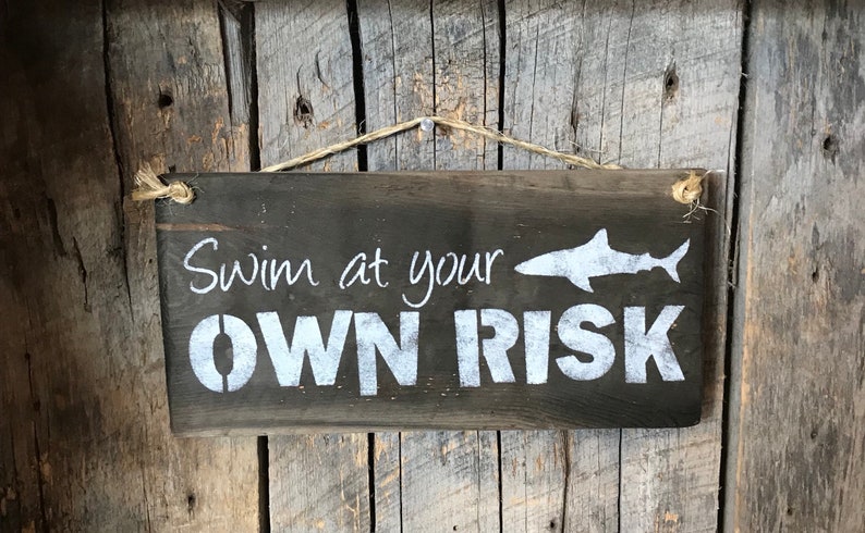 Swimming Pool Sign Swim at Your Own Risk Beware of Shark - Etsy