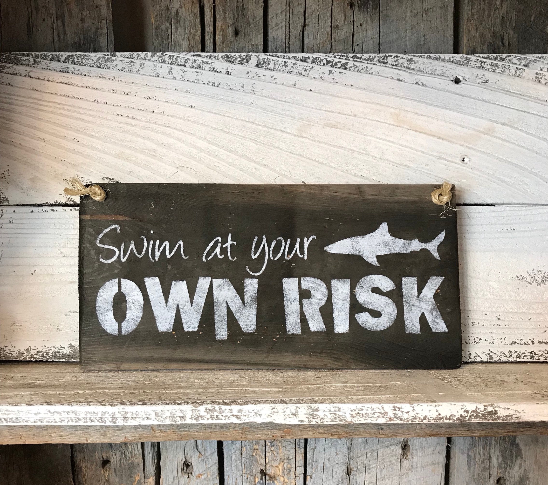 Swimming Pool Sign Swim at Your Own Risk Beware of Shark - Etsy