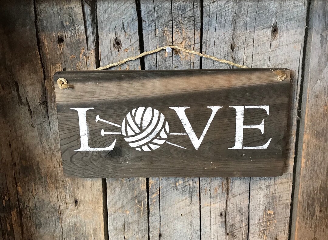 Love Knitting Sign Hobbies and Crafts Craft Room Wall Art Barn Wood ...