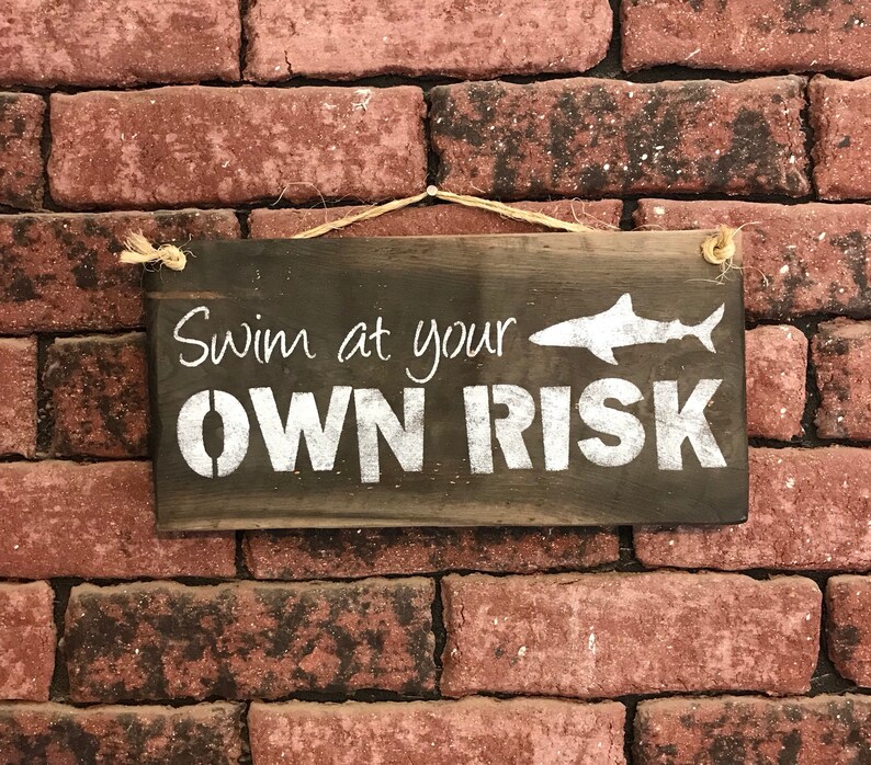 Swimming Pool Sign Swim at Your Own Risk Beware of Shark - Etsy