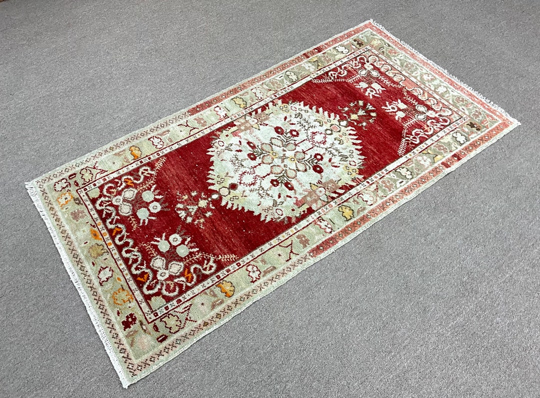 Red 3x5 Small Rug, Vintage Kitchen Rug, Bedroom Rug, 3x5 Welcome Rug ...