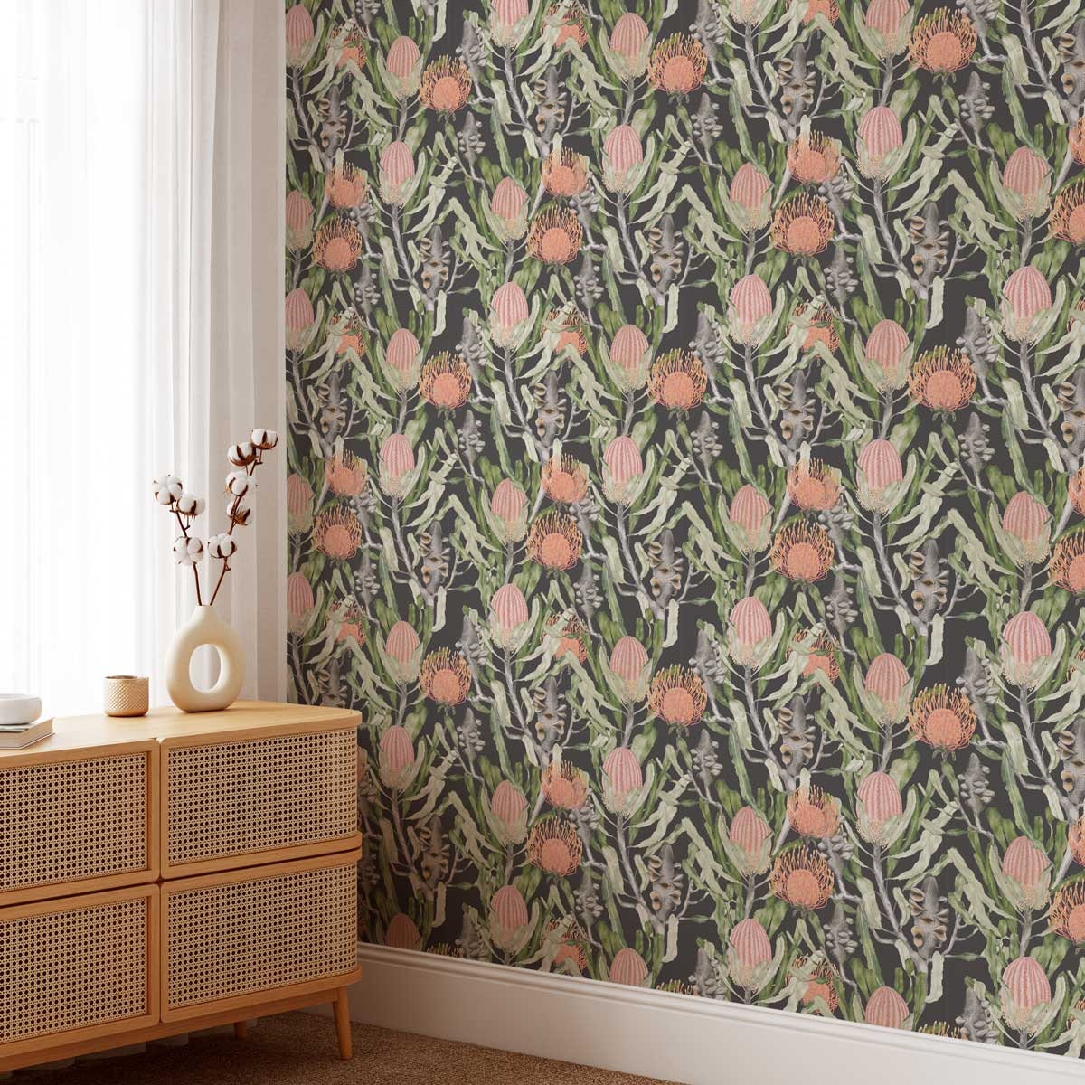 Australian Native Flora Wallpaper: Banksia Grevillea Botanical Wall ...