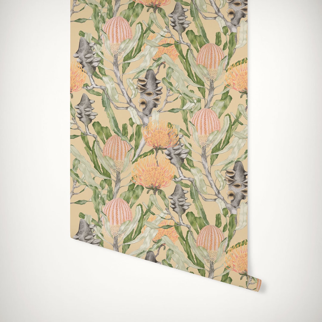 Australian Native Flora, Banksia Grevillea Wallpaper • Soft Orange ...