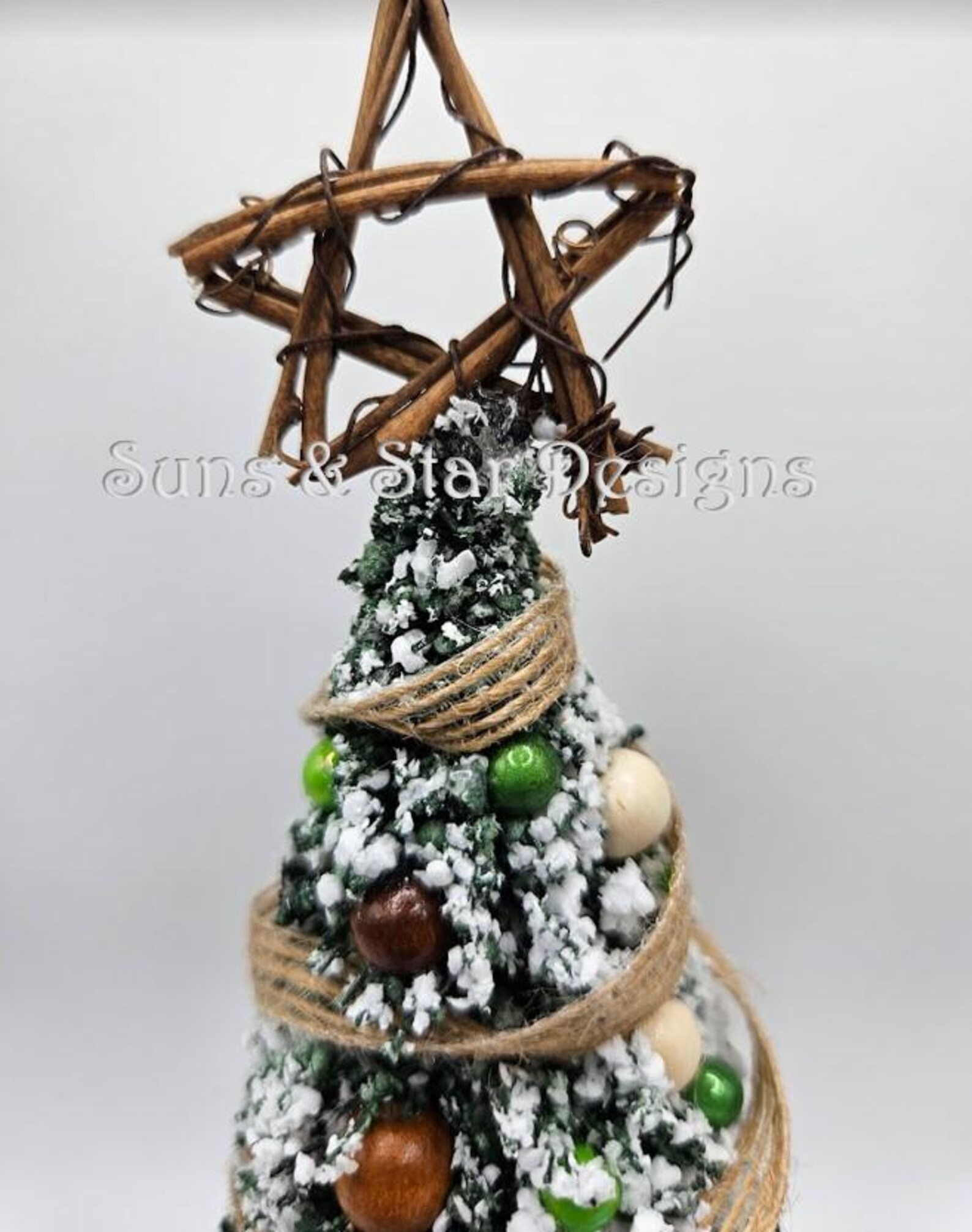 Flocked Rustic Tabletop Christmas Tree - Browns, Ivory and Green - Etsy