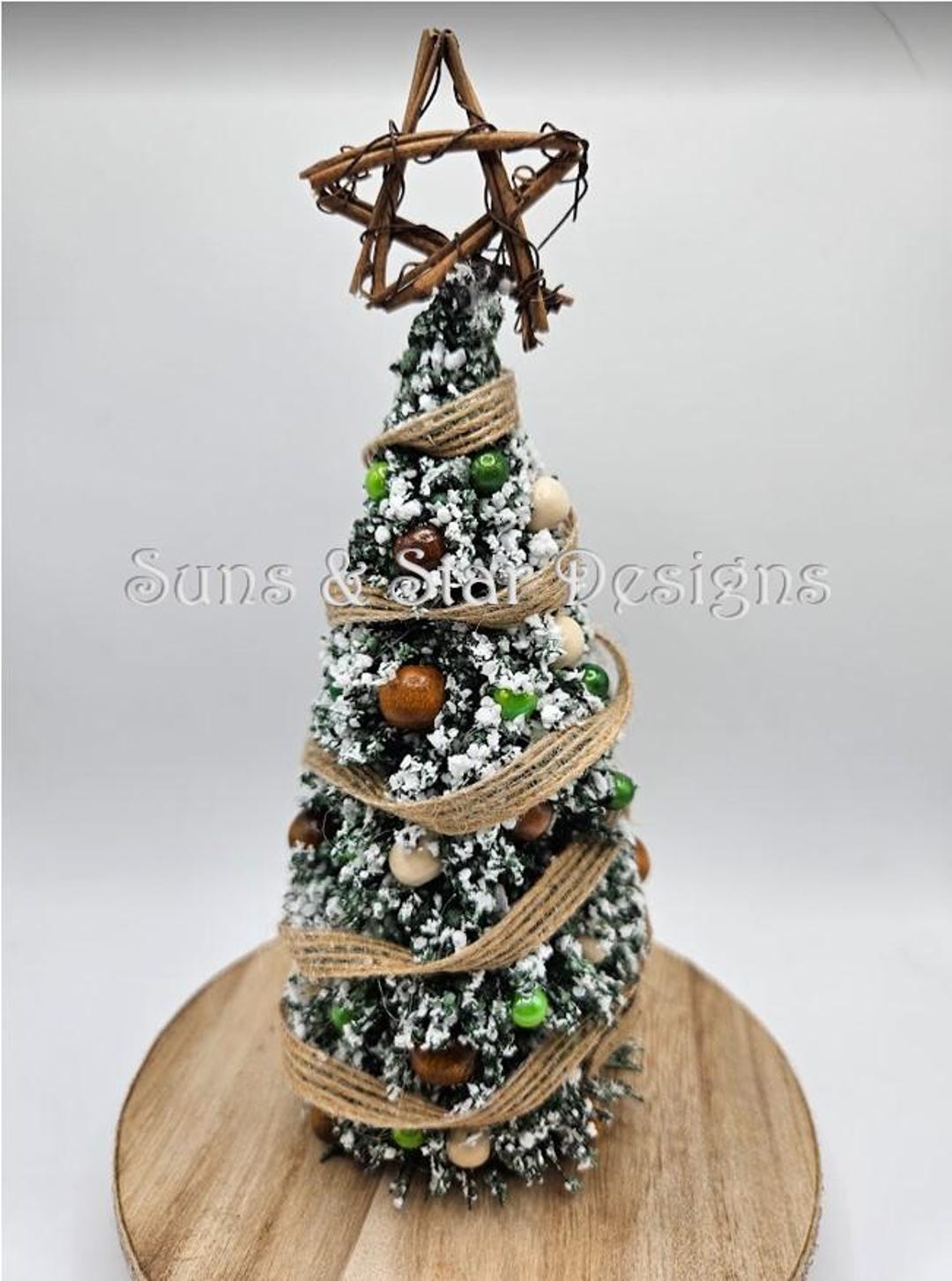 Flocked Rustic Tabletop Christmas Tree - Browns, Ivory and Green - Etsy