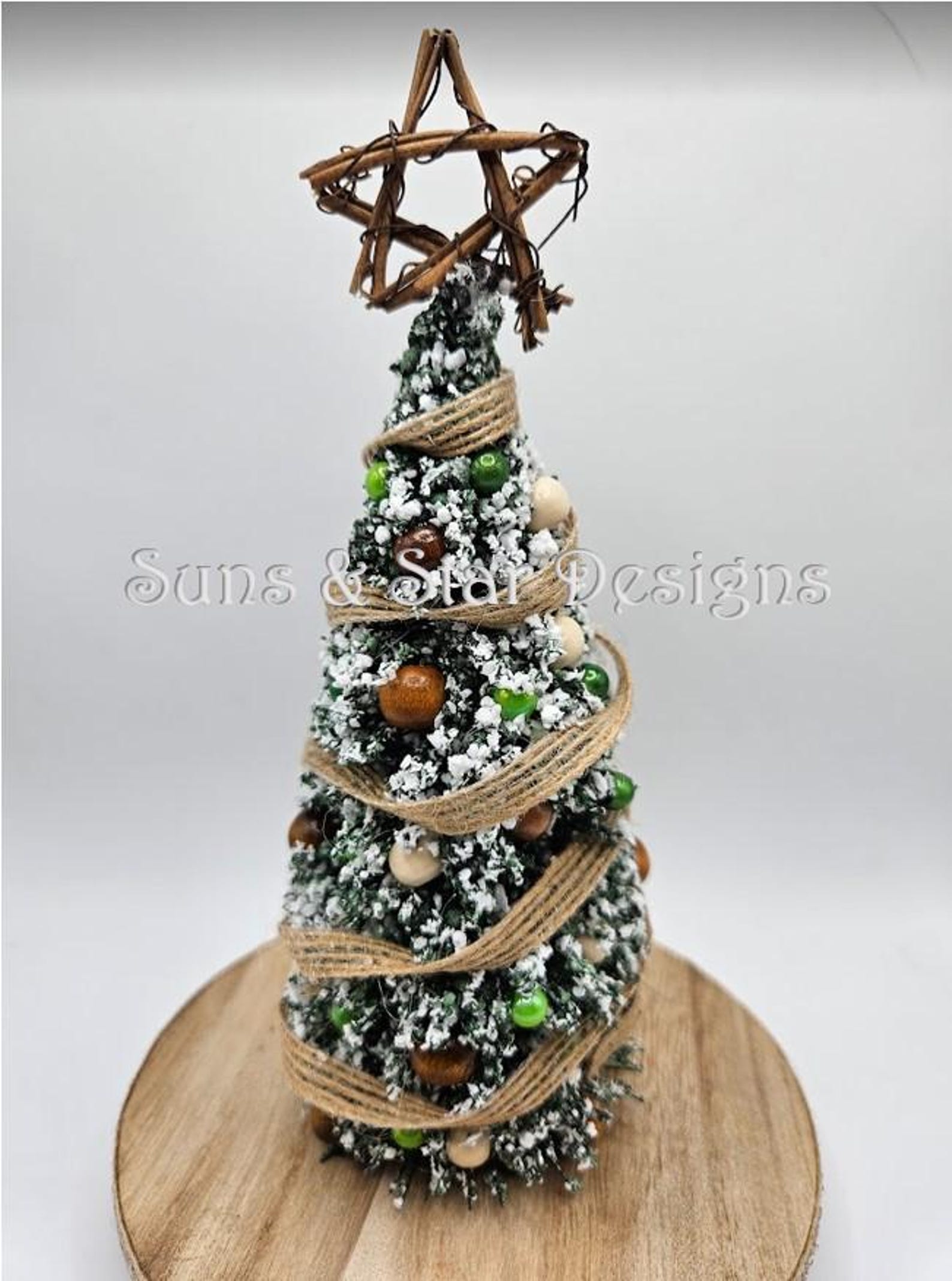 Flocked Rustic Tabletop Christmas Tree - Browns, Ivory and Green - Etsy