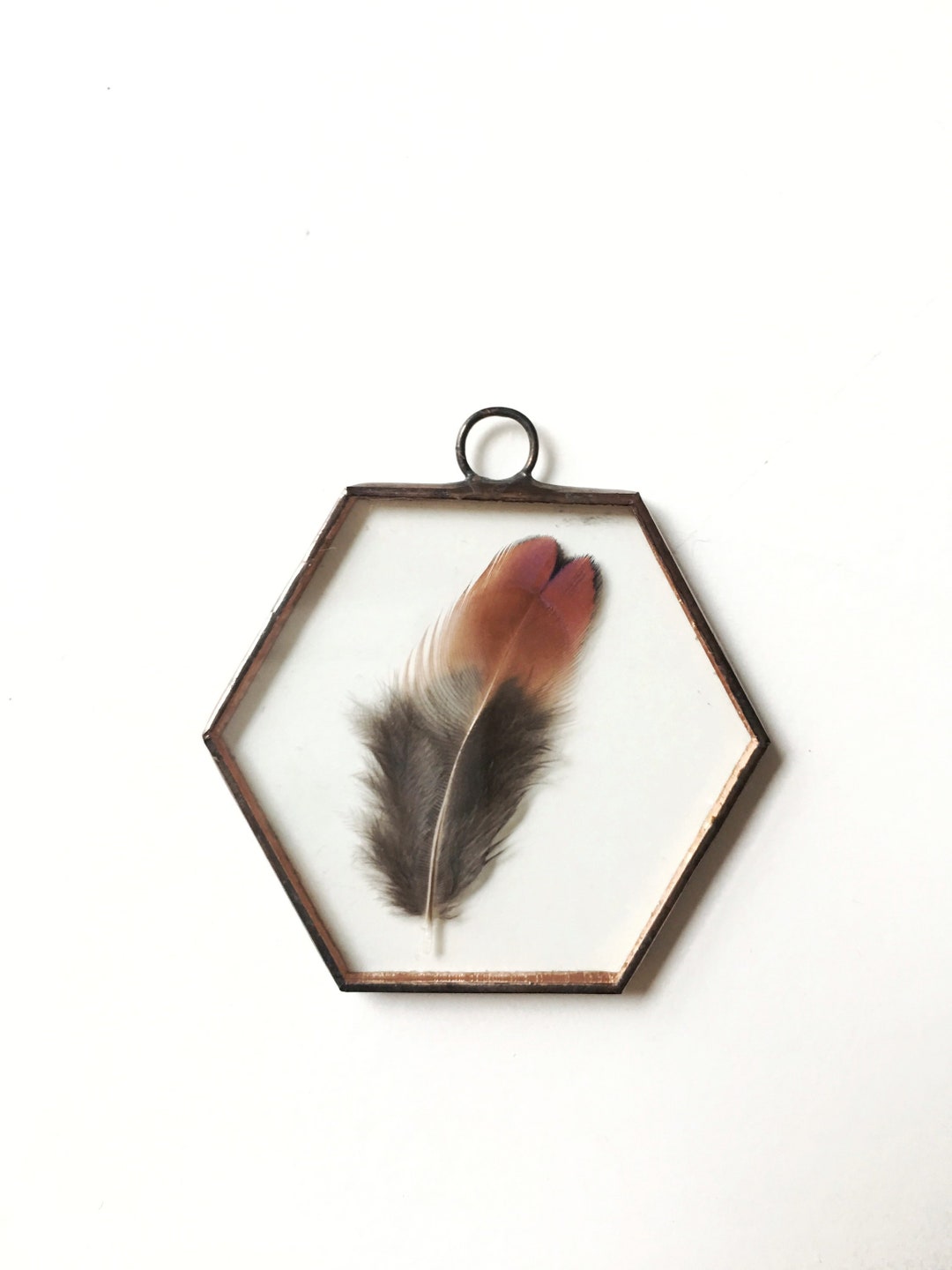 Hand Made Glass Pressed Feather Frame - Hexagon - Phesant Feather ...