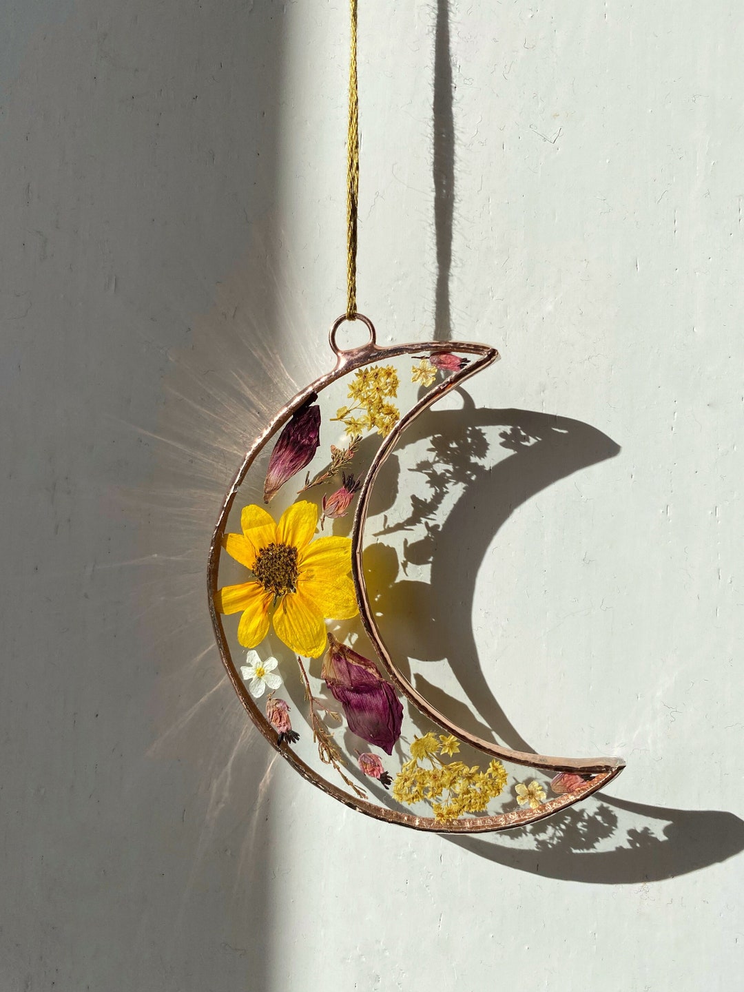 Handmade Stained Glass Pressed Flower Moon - Etsy
