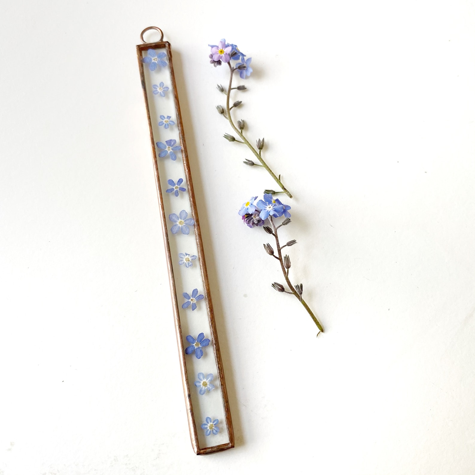 Handmade Glass Frame With Pressed Forget Me Not Flowers Thin | Etsy
