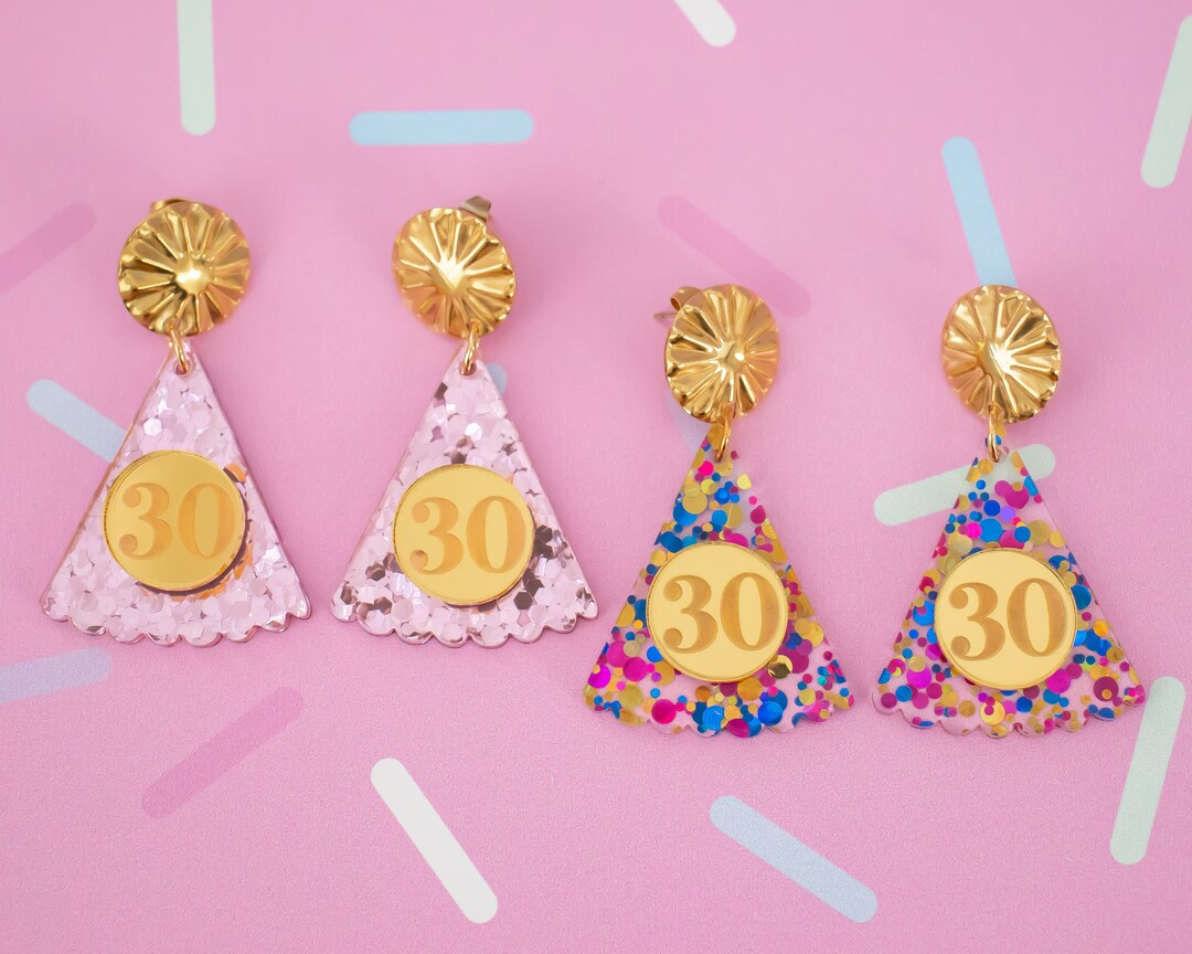 Custom Birthday Number Earrings: Party Hat Acrylic Dangles - Etsy
