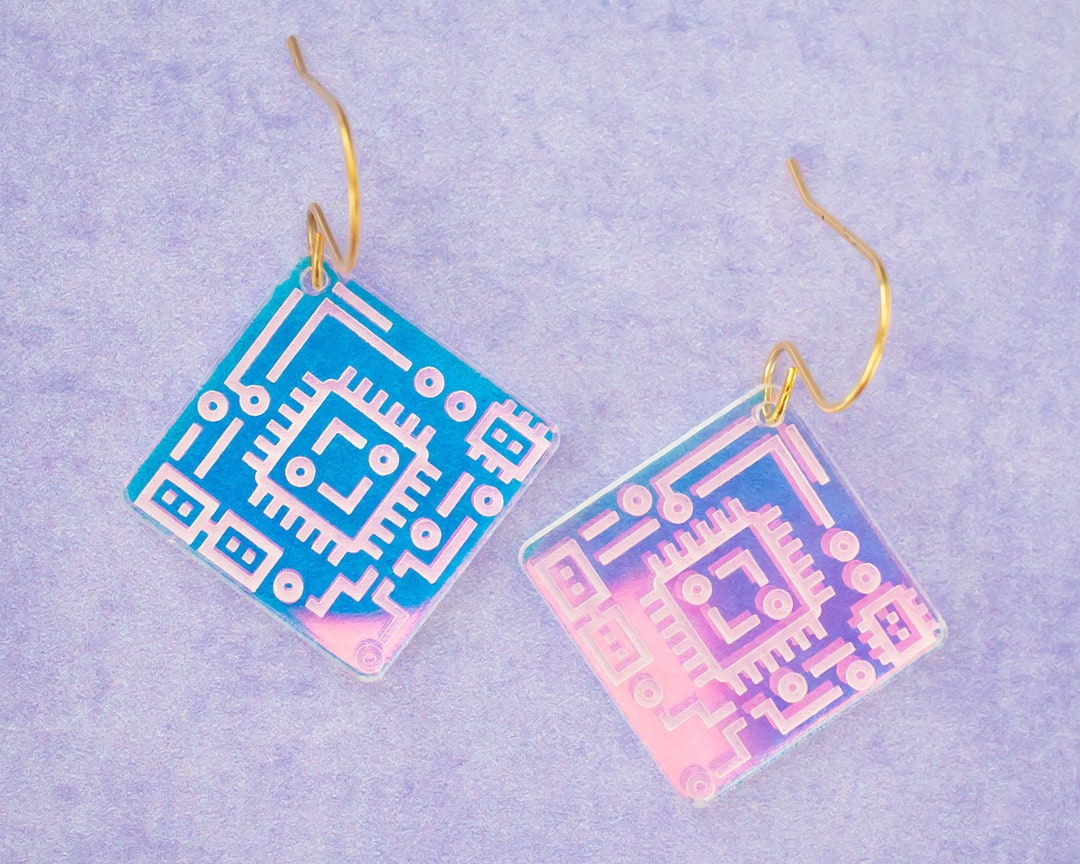 Computer Chip, Science Earrings Holographic, STEM Jewelry, Circuit ...