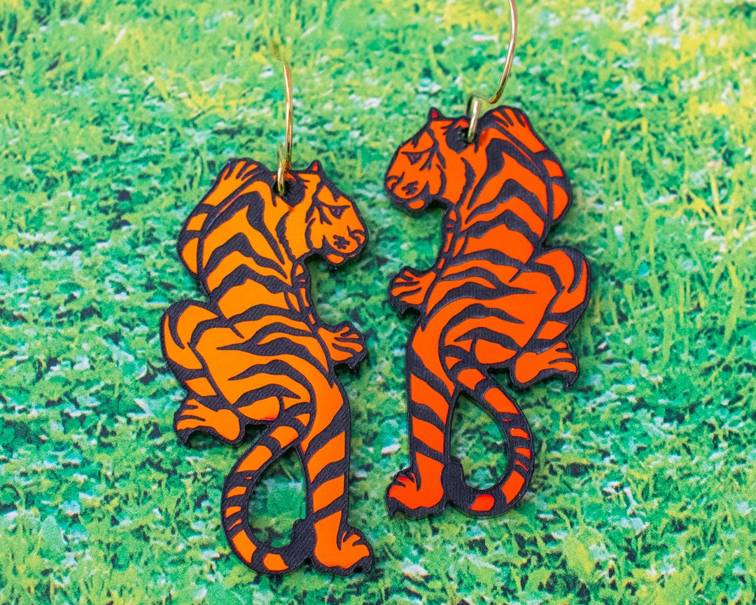 Holographic Tiger Dangle Earrings: Bold Acrylic Animal Jewelry - Etsy