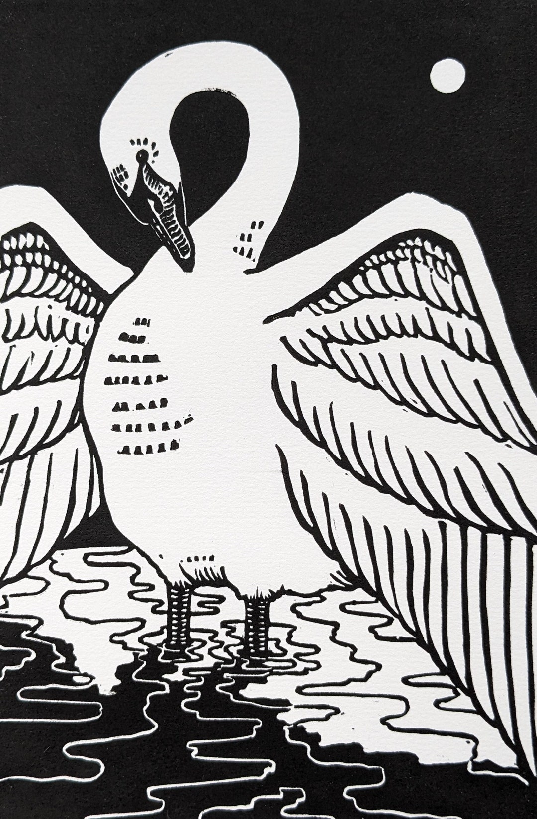 Original Linocut Illustration 'swan'' - Etsy