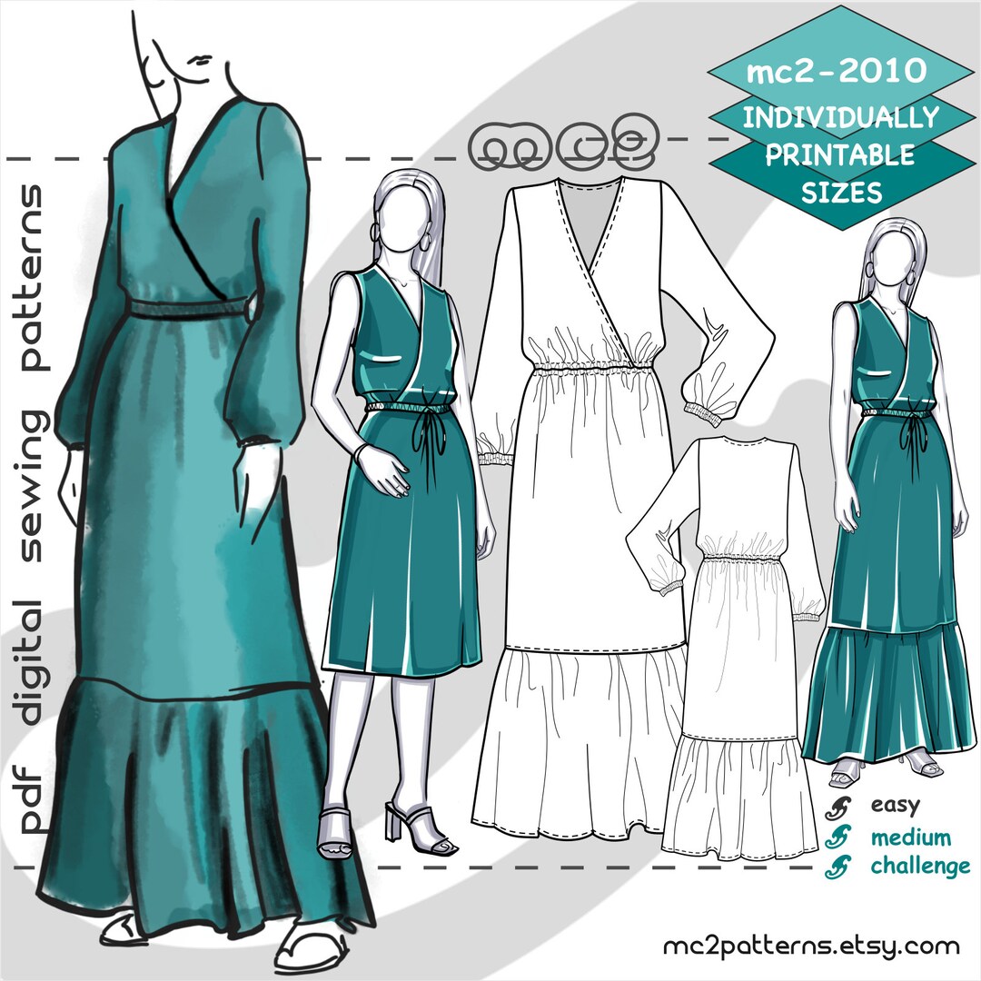 UK 10-26/ US 6-22/ Loose Buffet Maxi Dress Bishop-sleeve/ Digital PDF ...