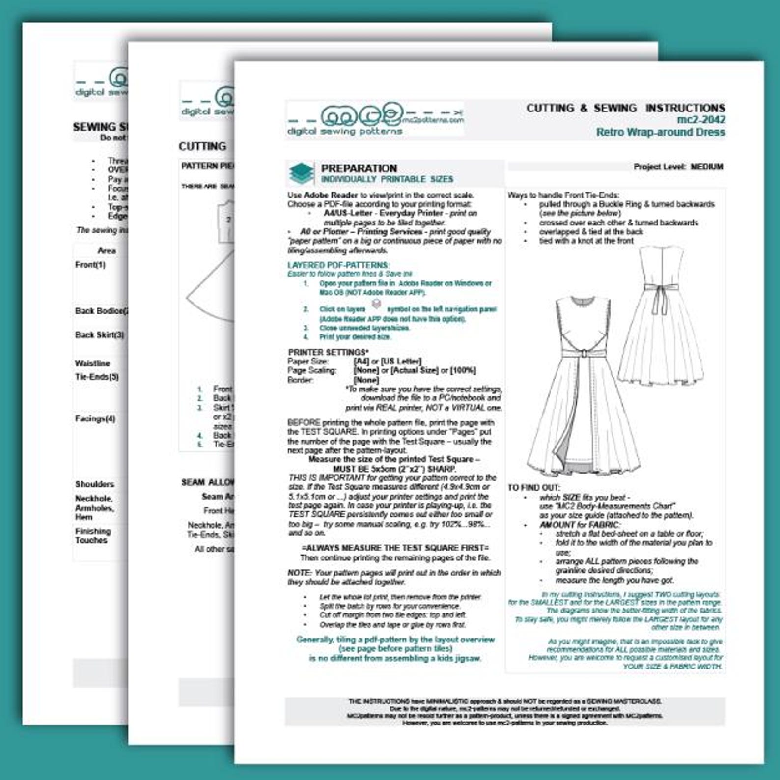 Double-wrap Dress Sewing Pattern: Retro-style (digital PDF Download) S ...