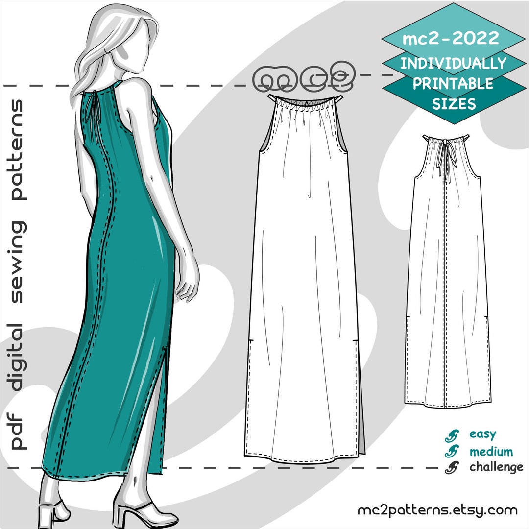 S-2XL/ Loose-fit Sundress Open Shoulders/ Digital PDF Sewing Pattern ...