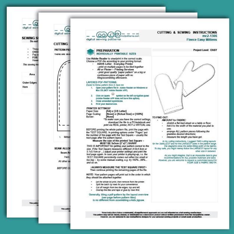 Mittens Sewing Pattern: Easy-to-make (digital PDF Download) S-M-L / Mc2 ...