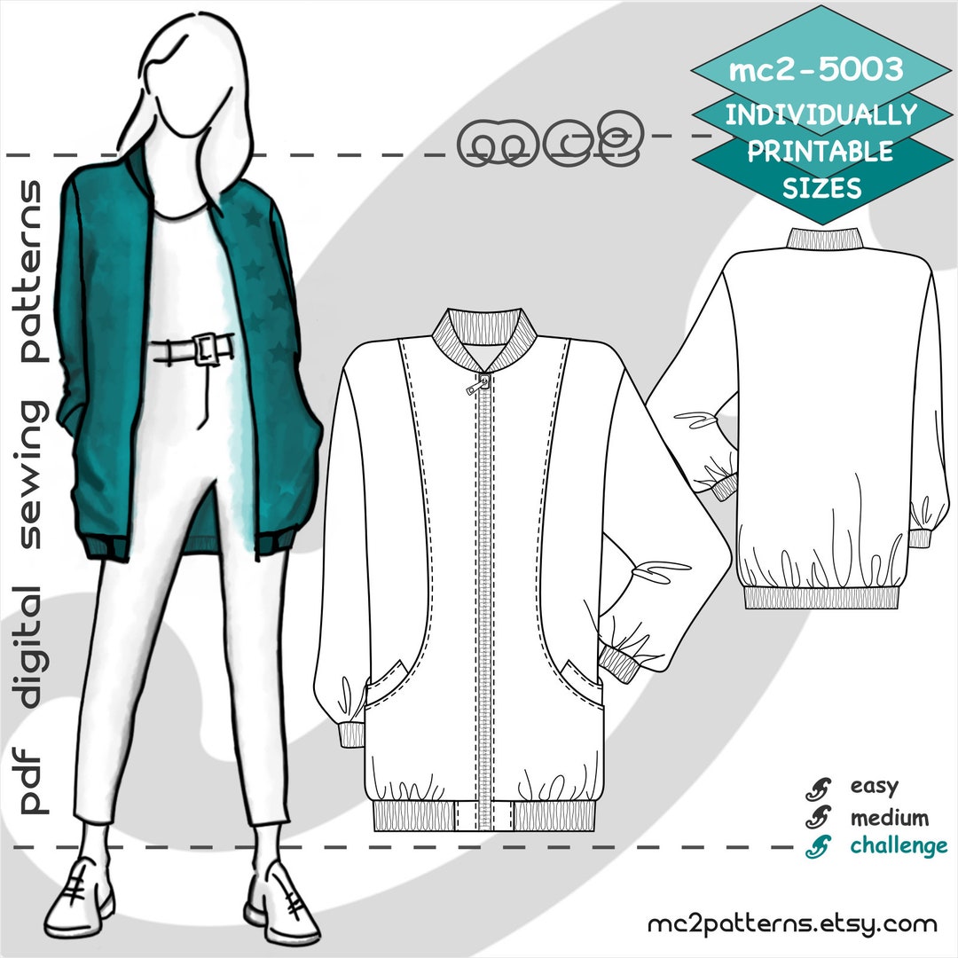 S-2XL/ Bomber Jacket Hip-length No-lining/ Digital PDF Sewing Pattern for Women >mc2patterns