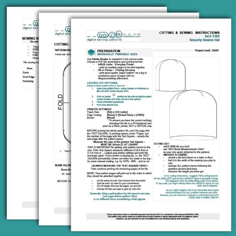 Slouchy Beanie Hat Sewing Pattern: Easy-to-make (digital PDF Download ...
