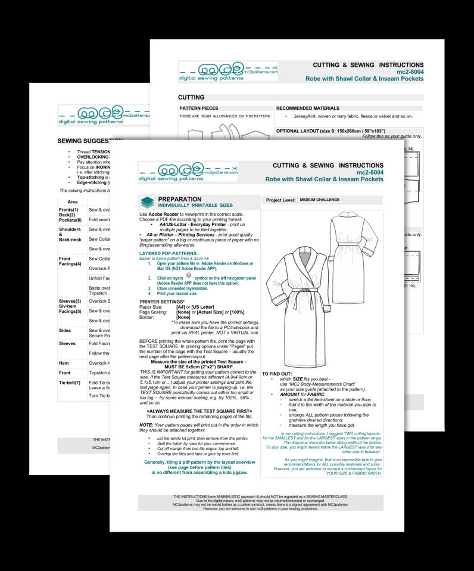 S-4XL/ Robe Bathrobe Dressing Gown/ Digital Sewing PDF Pattern - Etsy