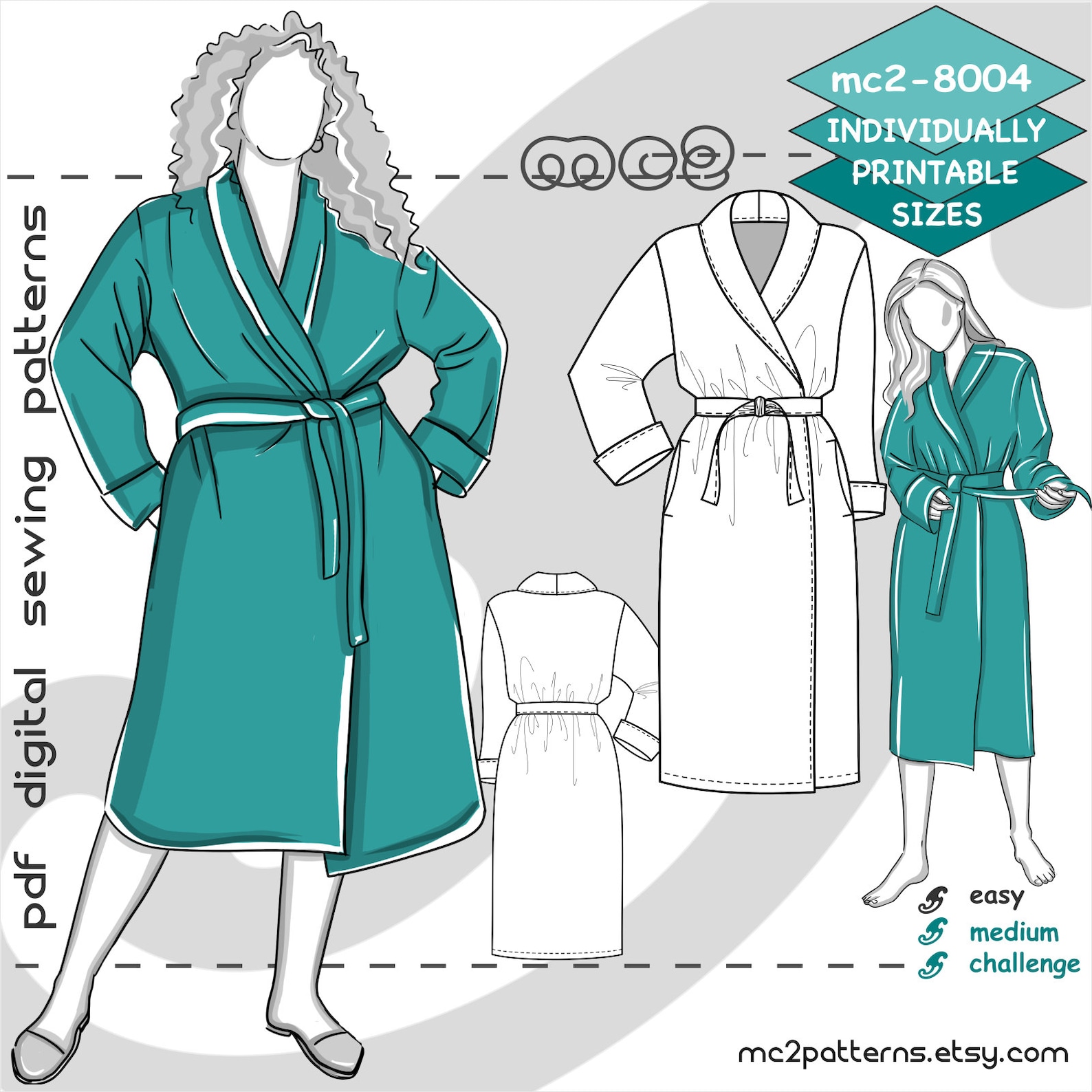 S-4XL/ Robe Bathrobe Dressing Gown/ Digital Sewing Pdf-pattern | Etsy