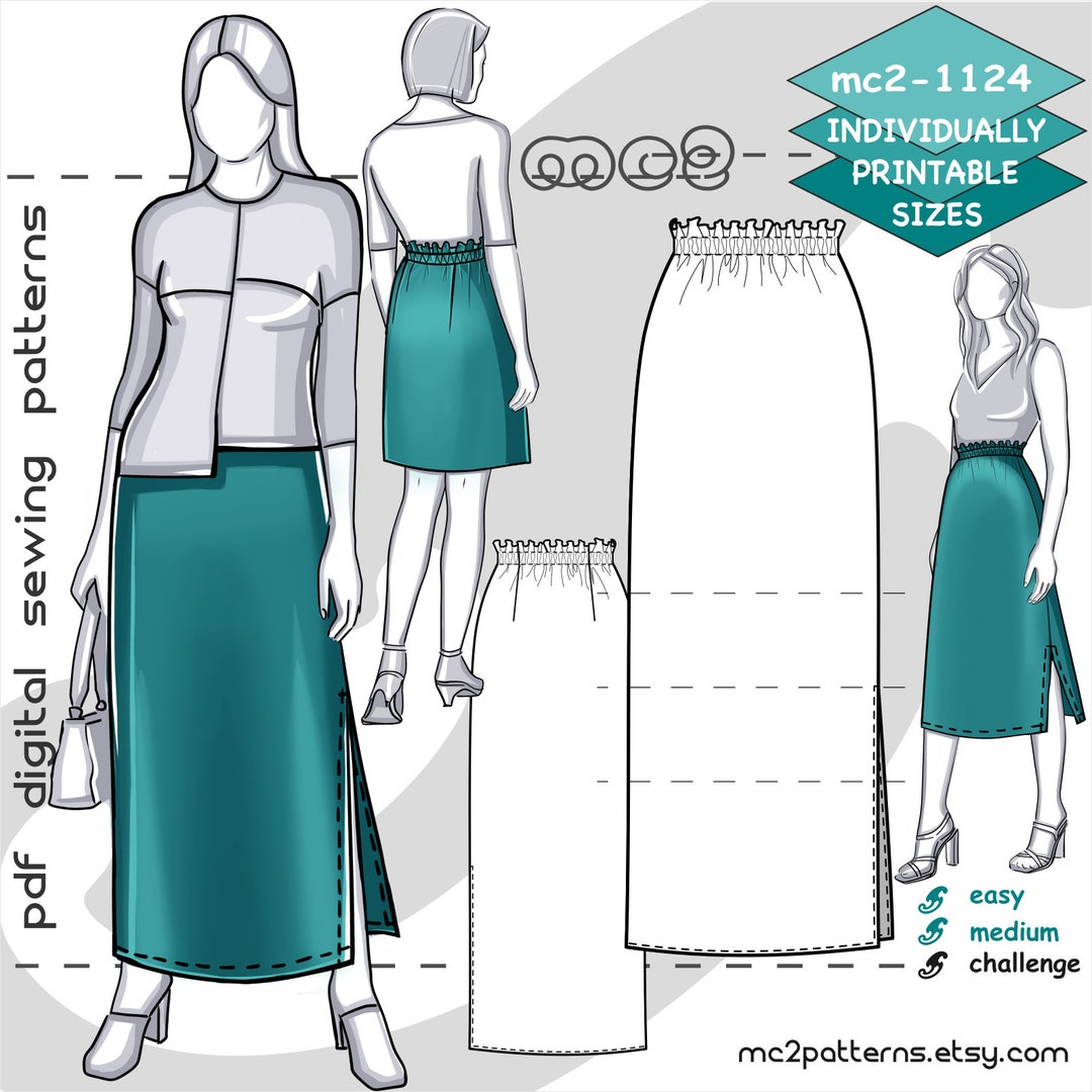 XS-2XL/ Paper-bag Pencil Skirt/ Digital Sewing Pdf-pattern for Women ...