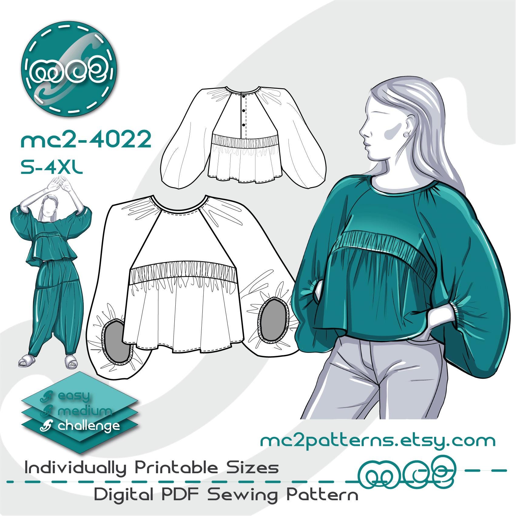 Cropped Top Sewing Pattern: Loose-fit Raglan (digital PDF Download) S ...