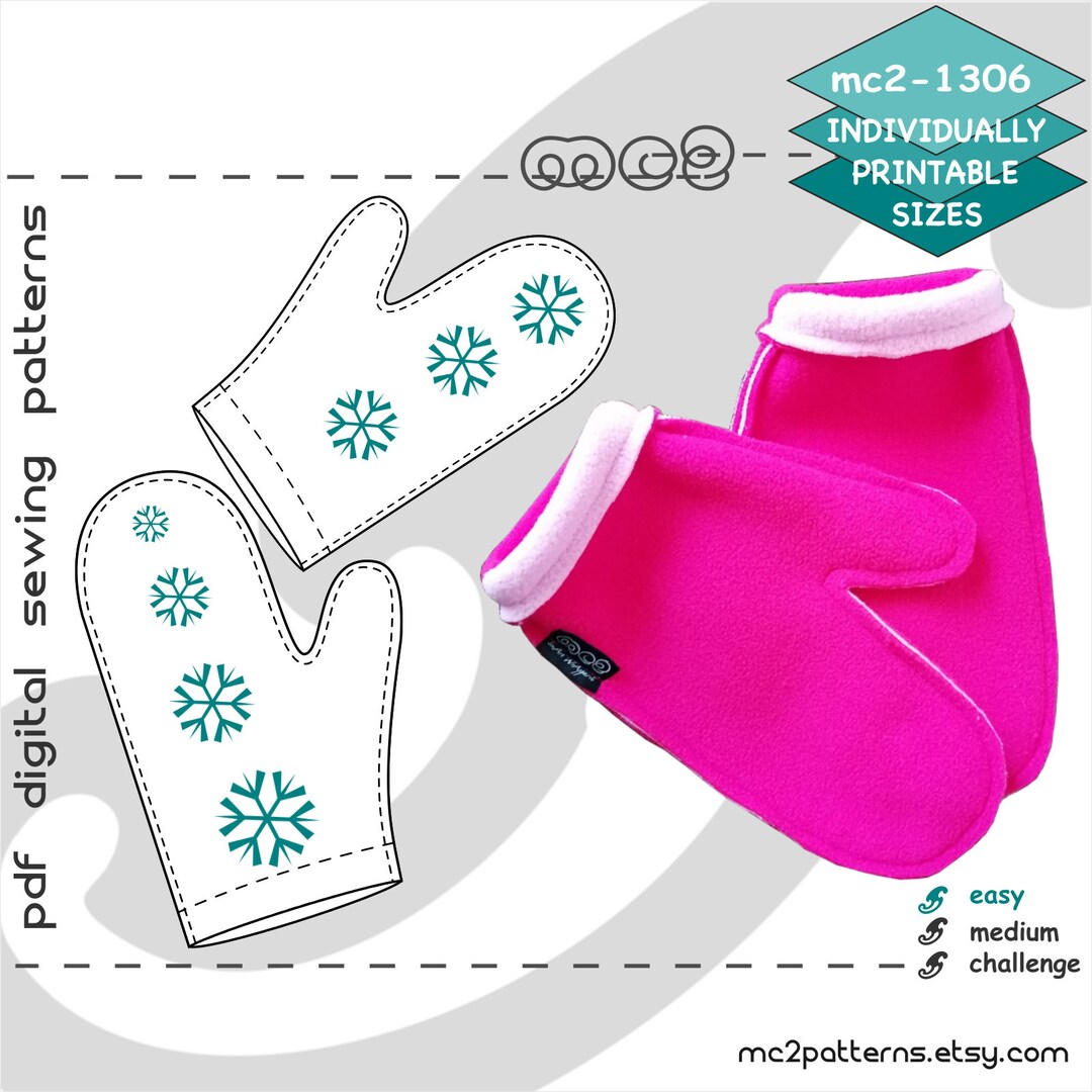 S-M-L/ Fleece Mittens Easy-to-make/ Digital PDF Sewing Patterns/ Mc2-patterns/ Mc2-1306 - Etsy UK