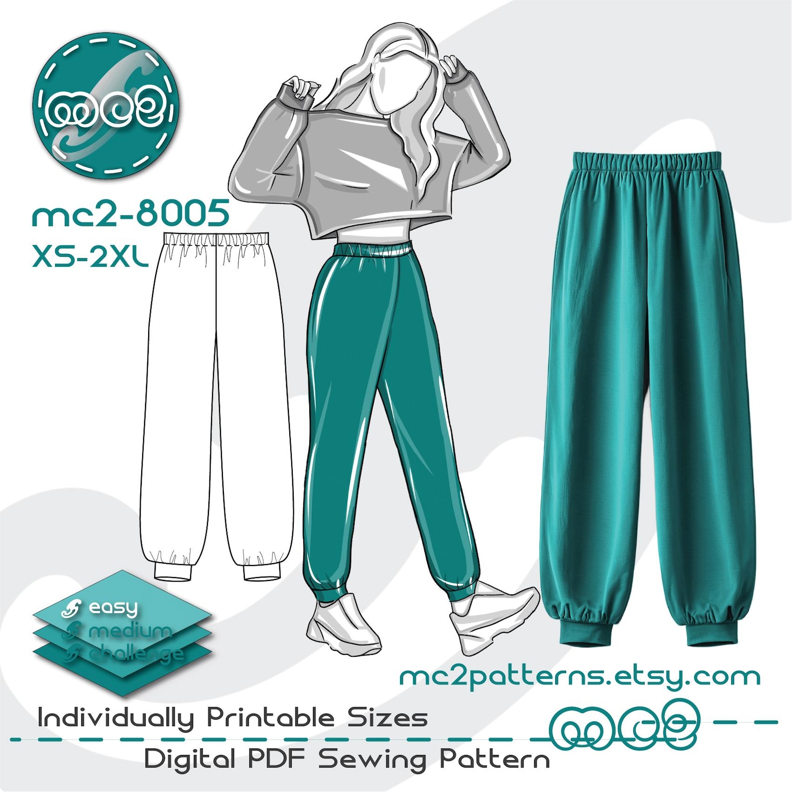 Balloon Pants Joggers Sewing Pattern: Jersey (digital PDF Download) XS ...