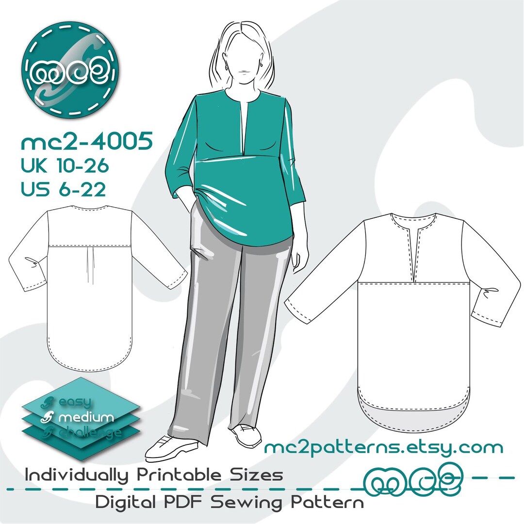 Loose-fit Blouse Top Sewing Pattern: Cropped-sleeve (digital PDF ...