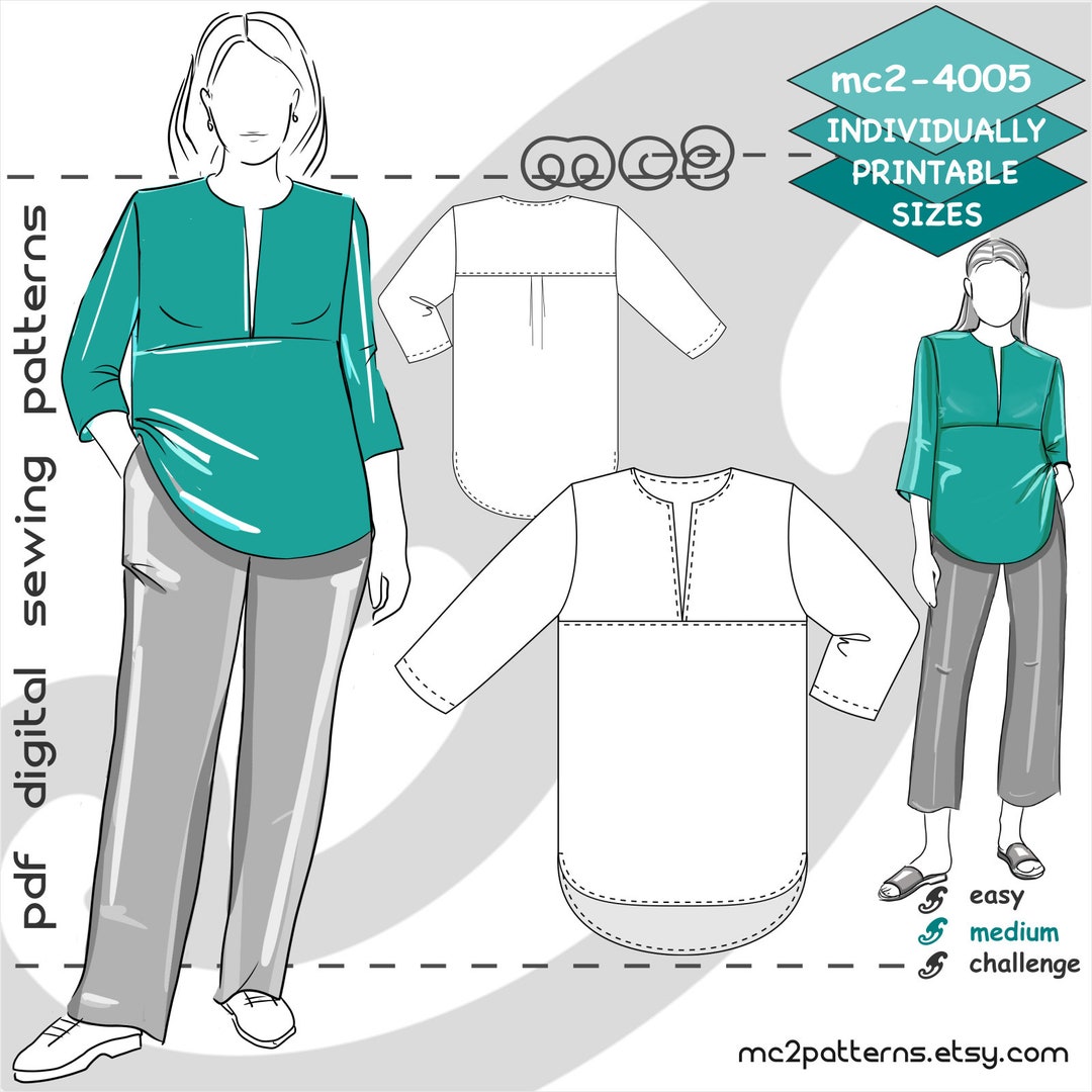 UK 10-26/ US 6-22/ Loose Blouse Cropped-sleeve Plus-size/ Digital PDF ...