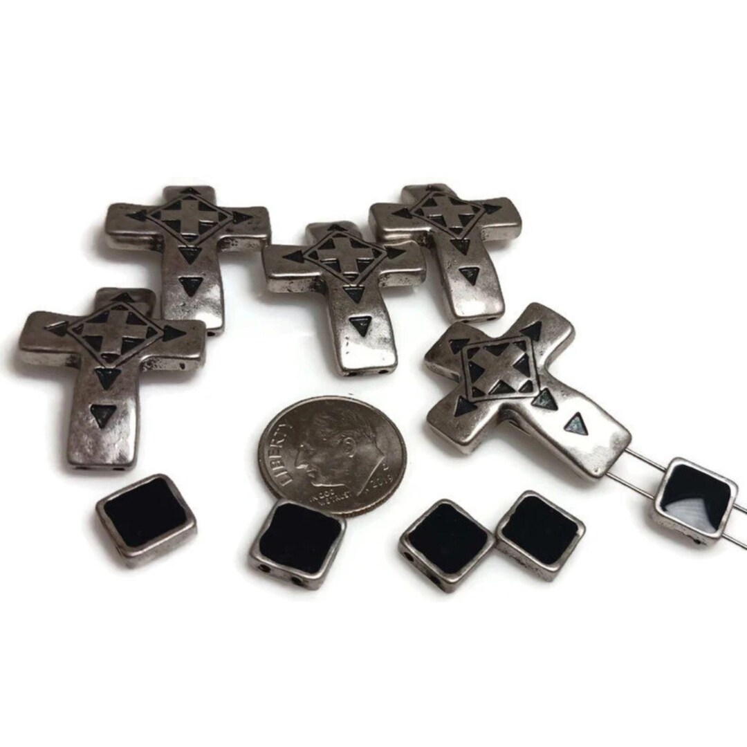 Slider Beads (10 Pcs) 2 Hole Silver Cross Beads- Great for Bracelet and ...