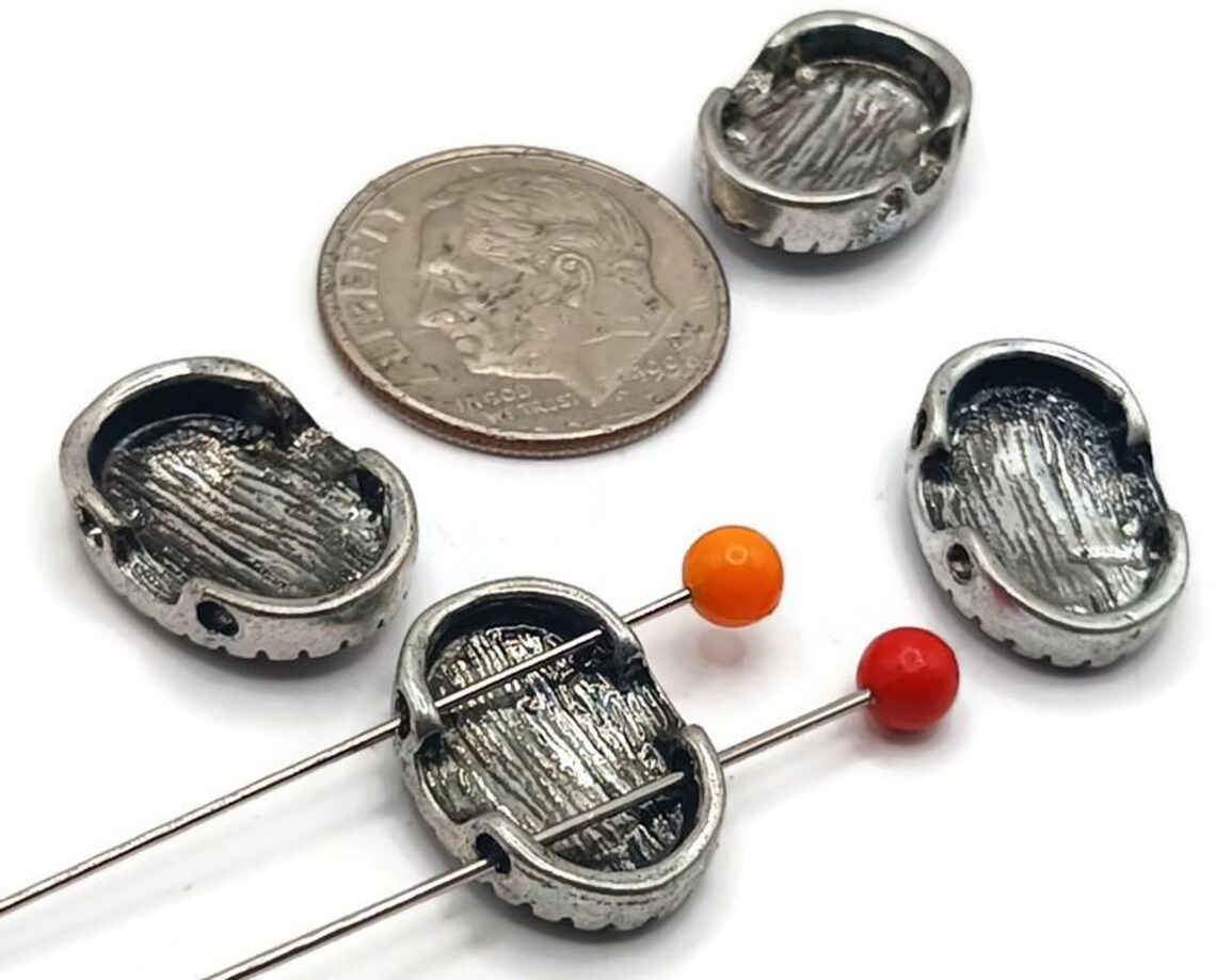 Slider Beads (qty 11) 2 Hole Slider Beads - Basket Weave Texture for ...