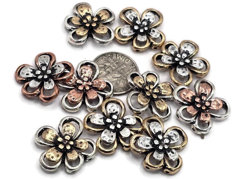 Slider Beads (10 Pcs) 2 Hole Beads Floral Flowers for Crafting, Jewelry ...