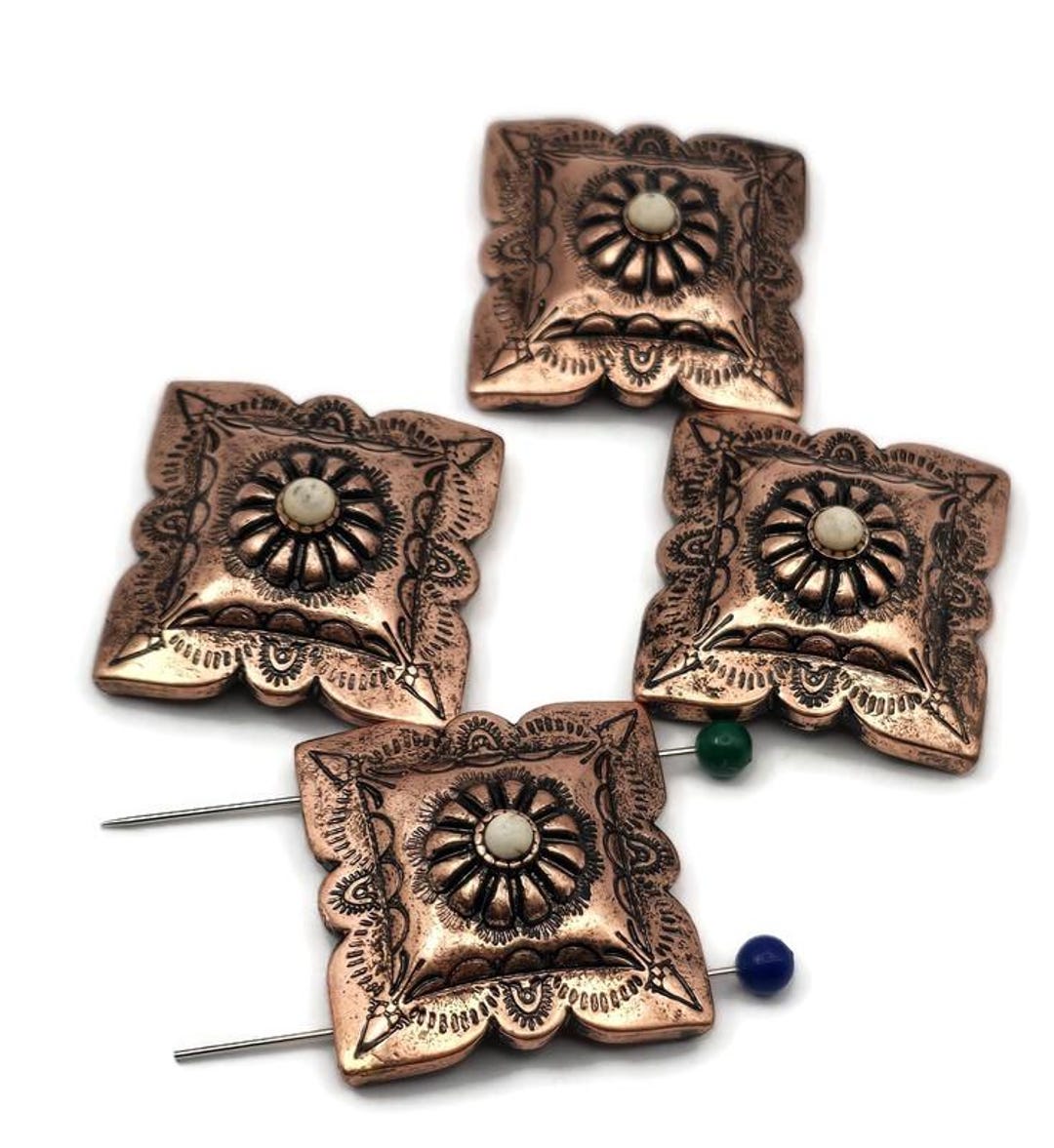 2 Hole Slider Beads (4 Pc) Focal Western Design With Faux White ...