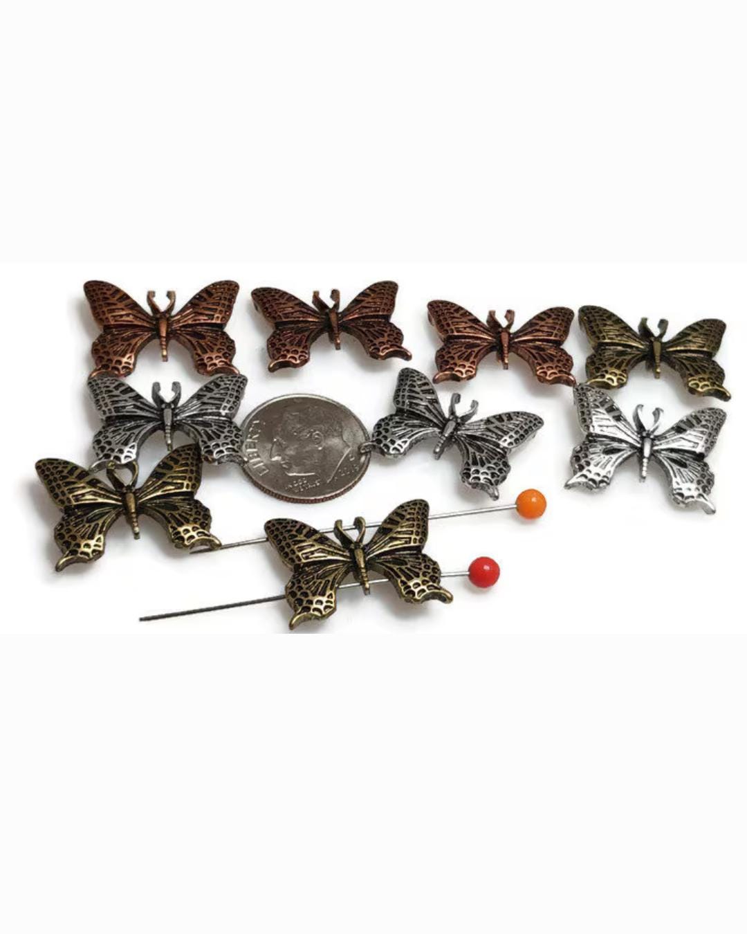 2 Hole Slider Beads (qty 9) Metal Butterfly Beads Sliders for Jewelry ...
