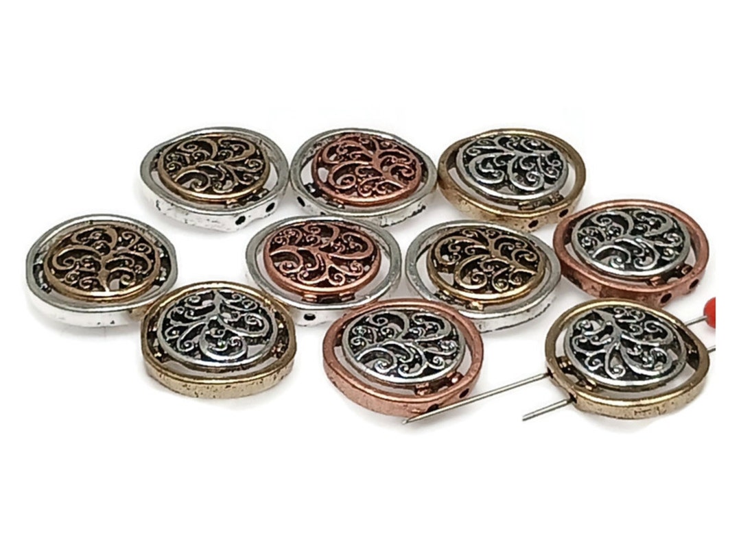 Ornate Beads Filigree Beads qty 10 2 Hole Beads Slider Beads Spacer ...