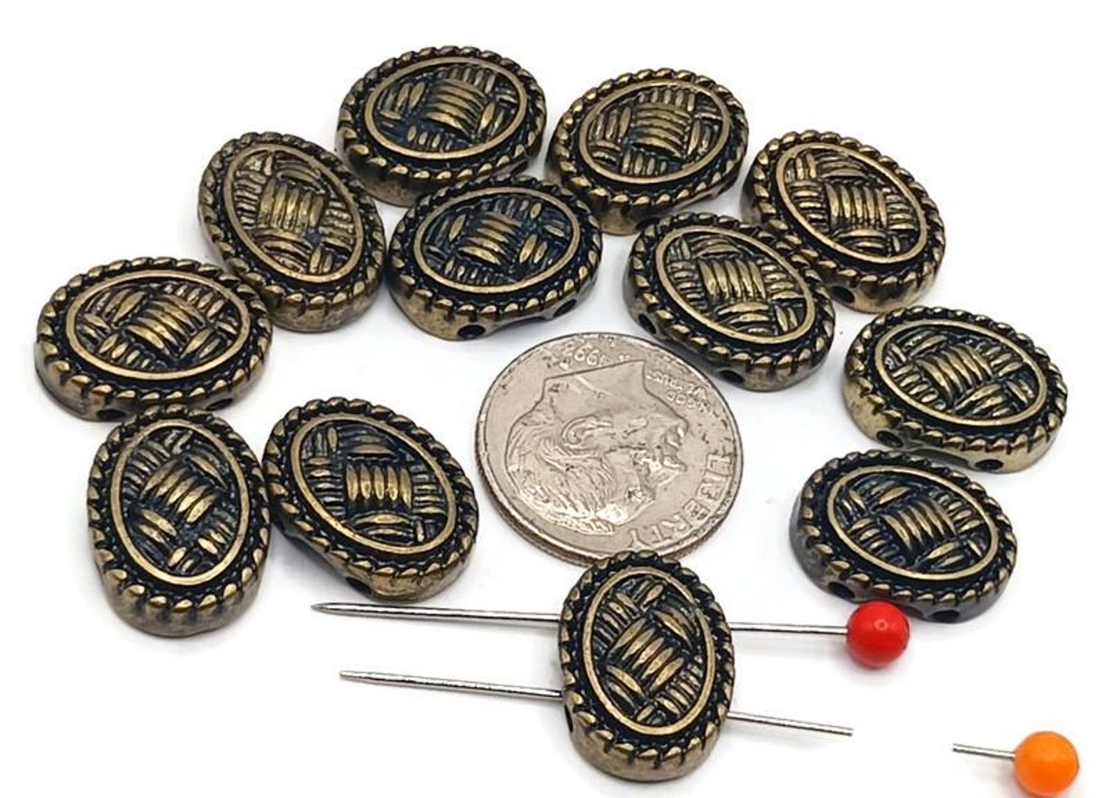Slider Beads (qty 11) 2 Hole Slider Beads - Basket Weave Texture for ...