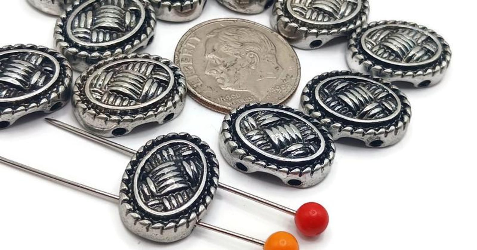 Slider Beads (qty 11) 2 Hole Slider Beads - Basket Weave Texture for ...
