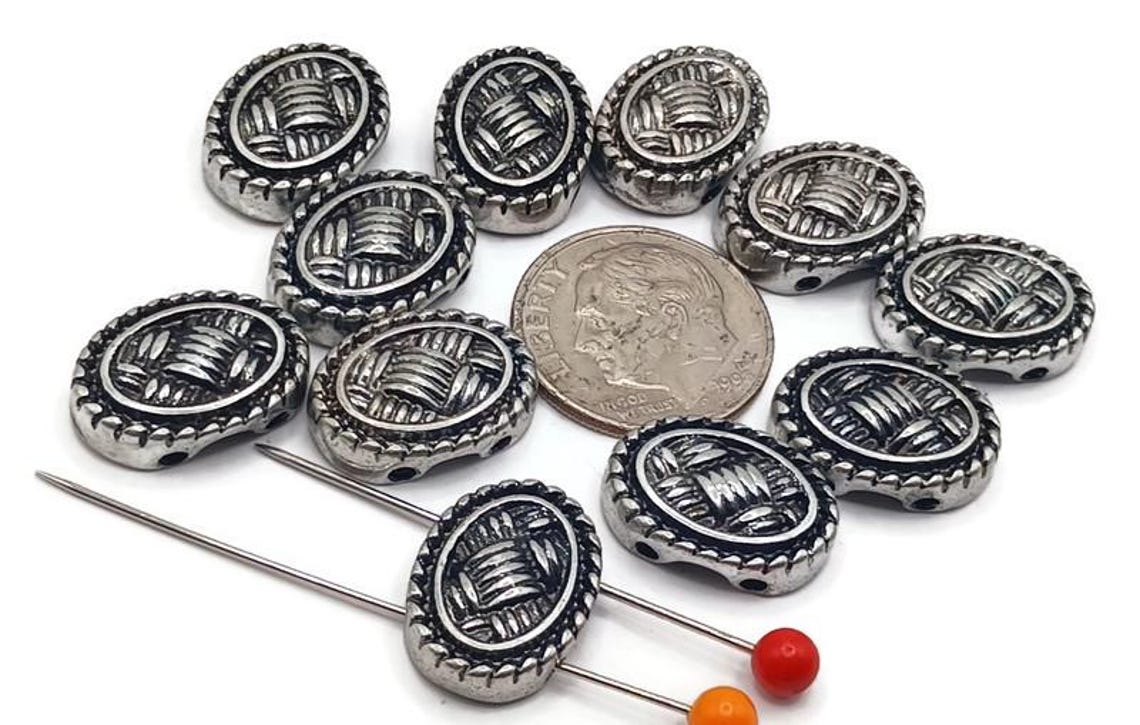 Slider Beads (qty 11) 2 Hole Slider Beads - Basket Weave Texture for ...