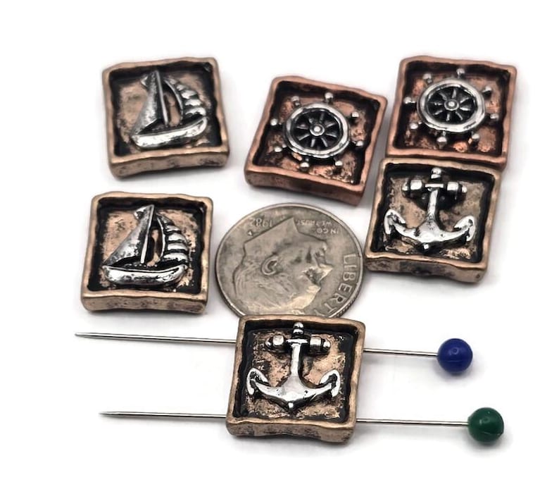2 Hole Slider Beads (6 Pc) Nautical Sailboat Metal for Jewelry Making ...