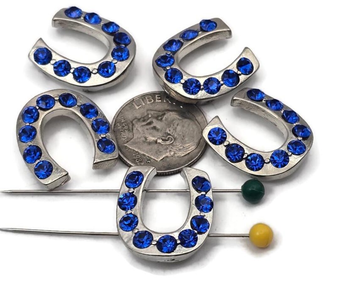 2 Hole Slider Beads (qty 5) Capri Blue Horseshoe Western for Jewelry ...
