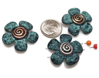 Slider Beads 6 Pcs 2 Hole Beads Floral Flower Beads Mixed Metal Spacer ...