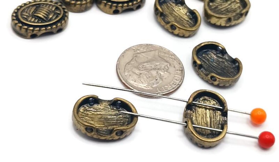 Slider Beads (qty 11) 2 Hole Slider Beads - Basket Weave Texture for ...