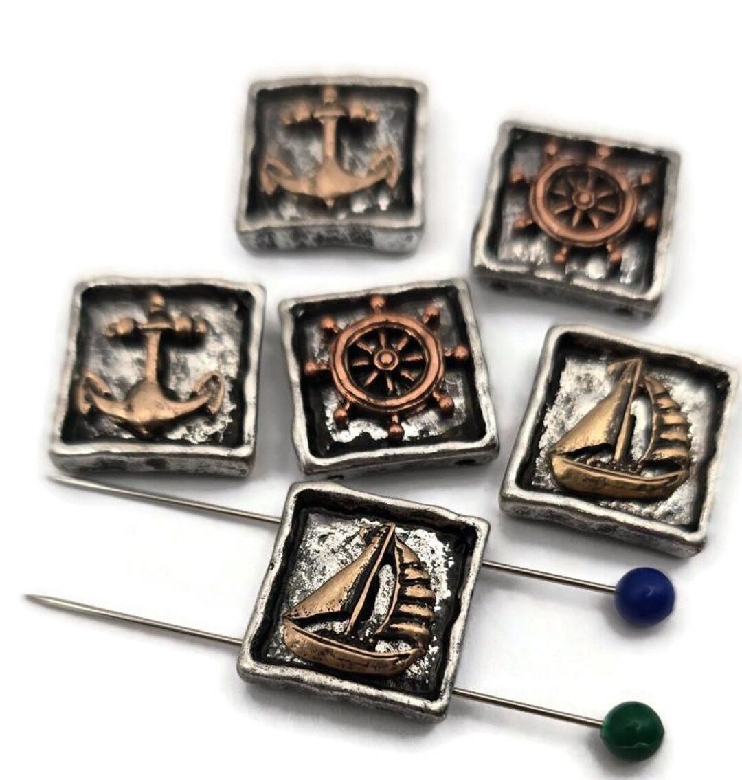 2 Hole Slider Beads (6 Pc) Nautical Sailboat Metal for Jewelry Making ...