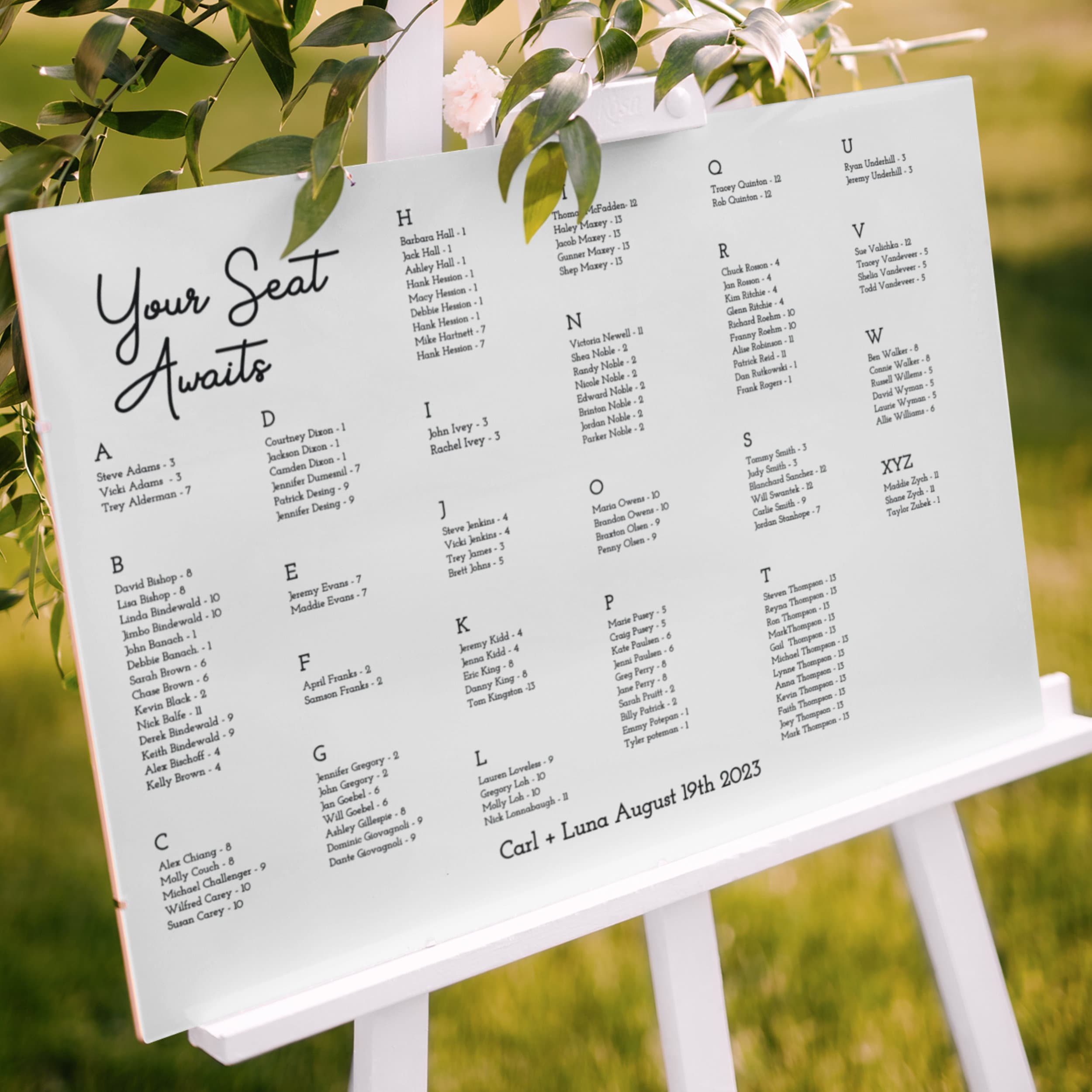 Alphabetical Wedding Seating Chart Template - Etsy